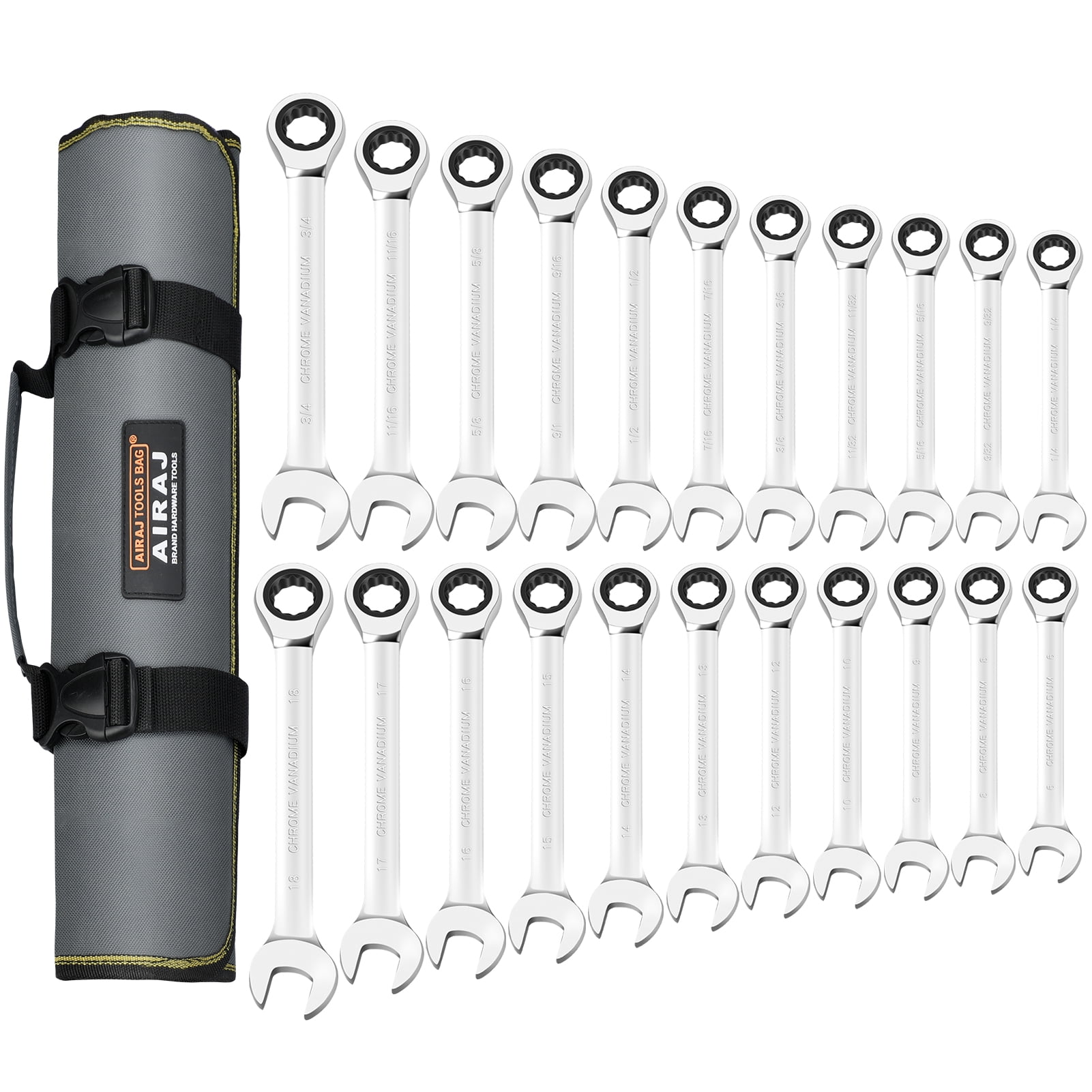 AIRAJ Ratcheting Wrench, 22-Piece 72 Teeth Ratchet Wrench Chrome ...