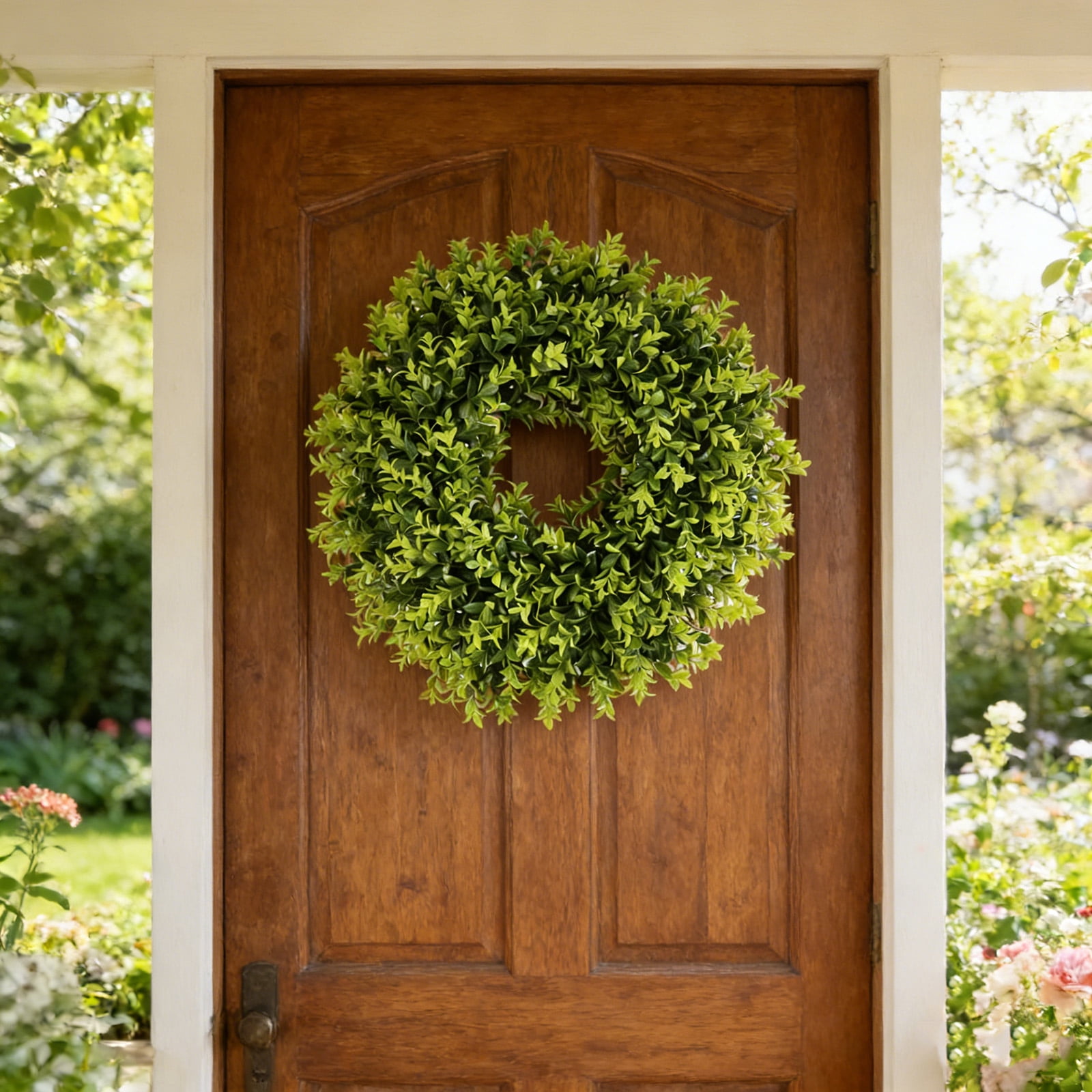 22" Real Touch Artificial Boxwood Wreath Preserved for Front Door Faux ...