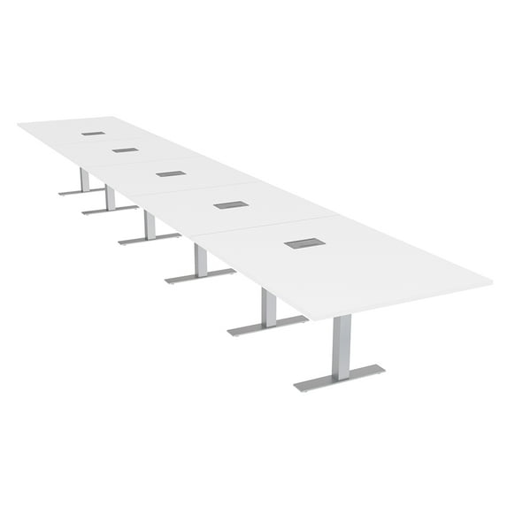 22' Rectangular Modular Boardroom Table With Metal T-Bases Power Units ...