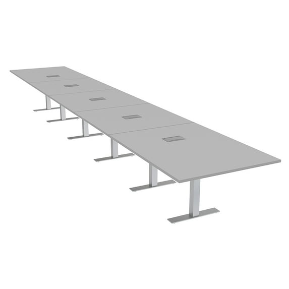 22' Rectangular Modular Boardroom Table With Metal T-Bases Power Units ...