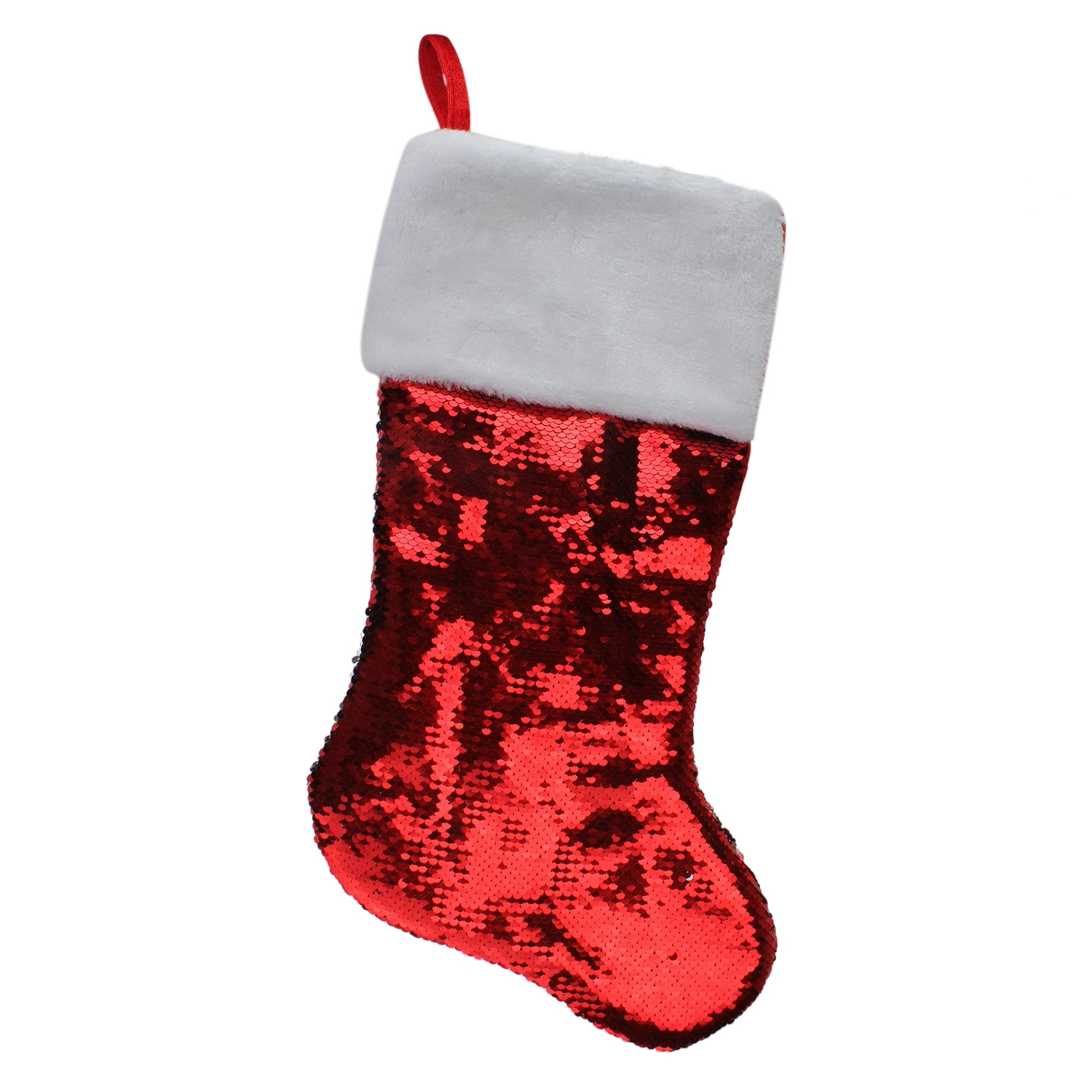 Northlight 22in Red and Silver Reversible Sequined Christmas Stocking ...