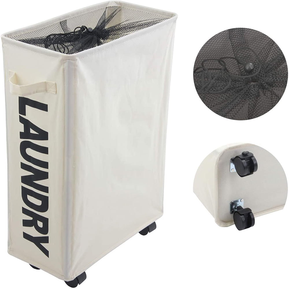 22" Rolling Laundry Baskets on Wheels, Collapsible Slim Laundry Hamper ...