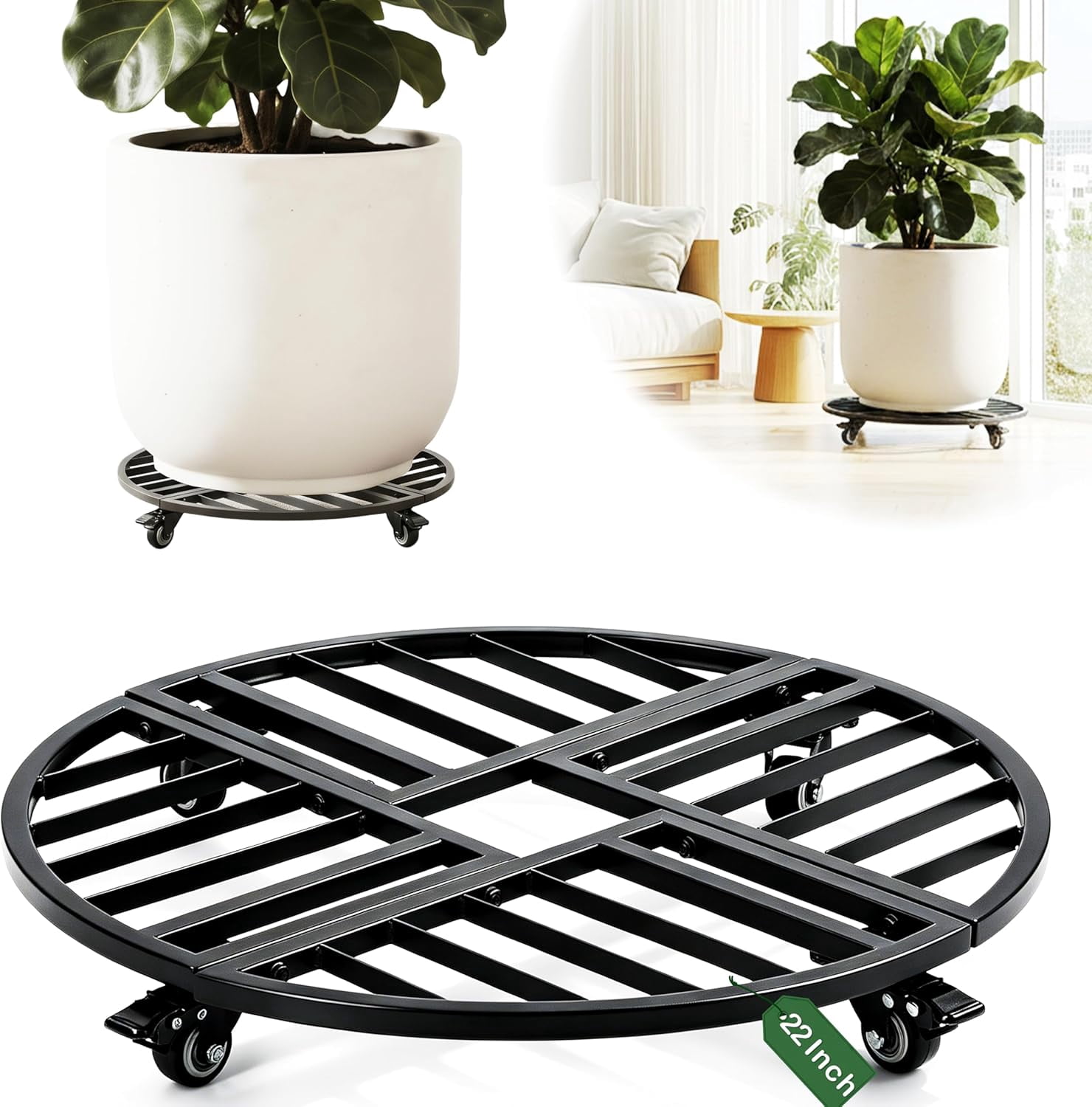 22" Round Metal Plant Caddy with Wheels Heavy Duty, 600lbs Capacity ...
