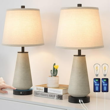 Oneach 3 Way Dimmable Table Lamp Set of 2 with USB Ports, 20" Ceramic ...