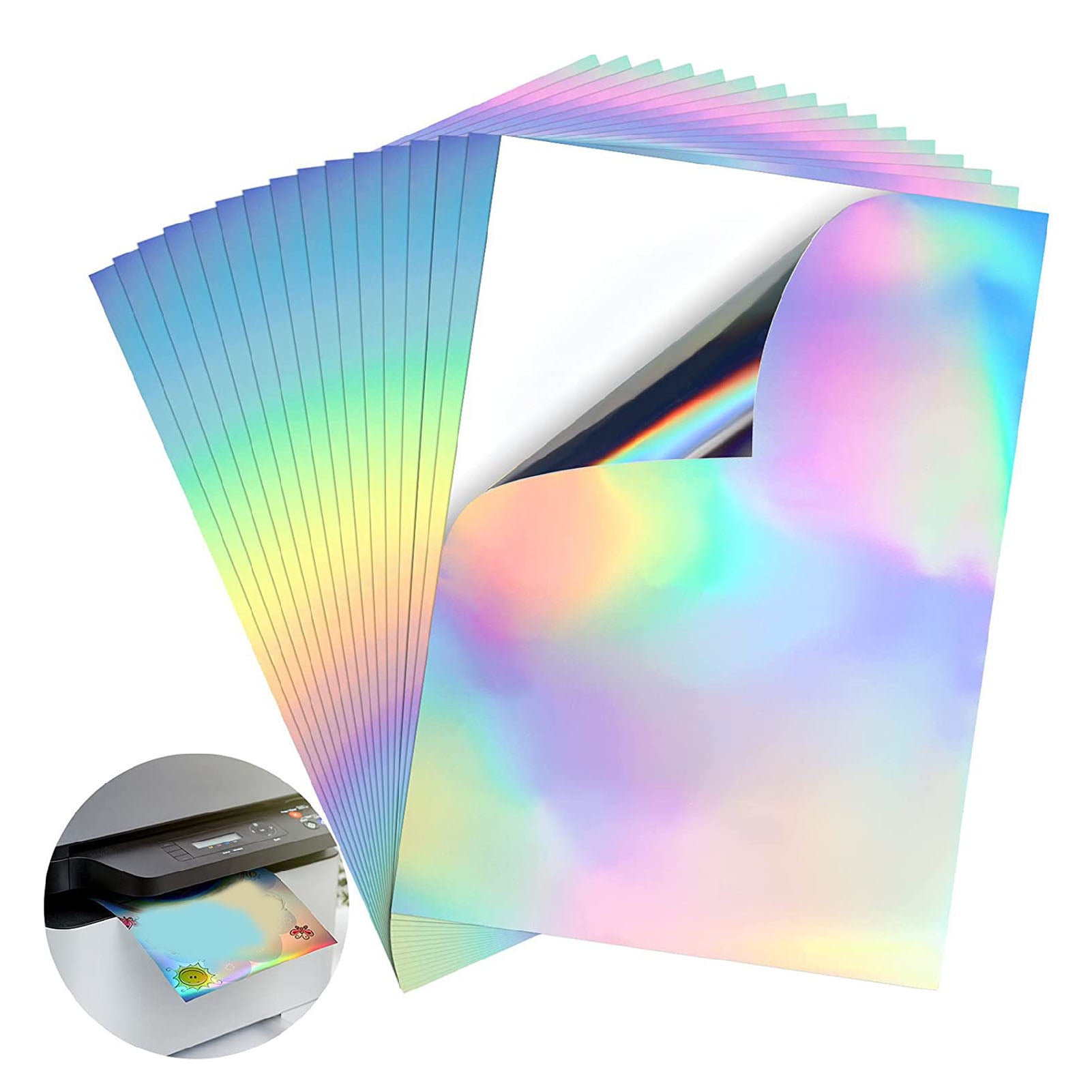 22 Sheets A4 Printable Holographic Sticker Paper Waterproof Inkjet ...