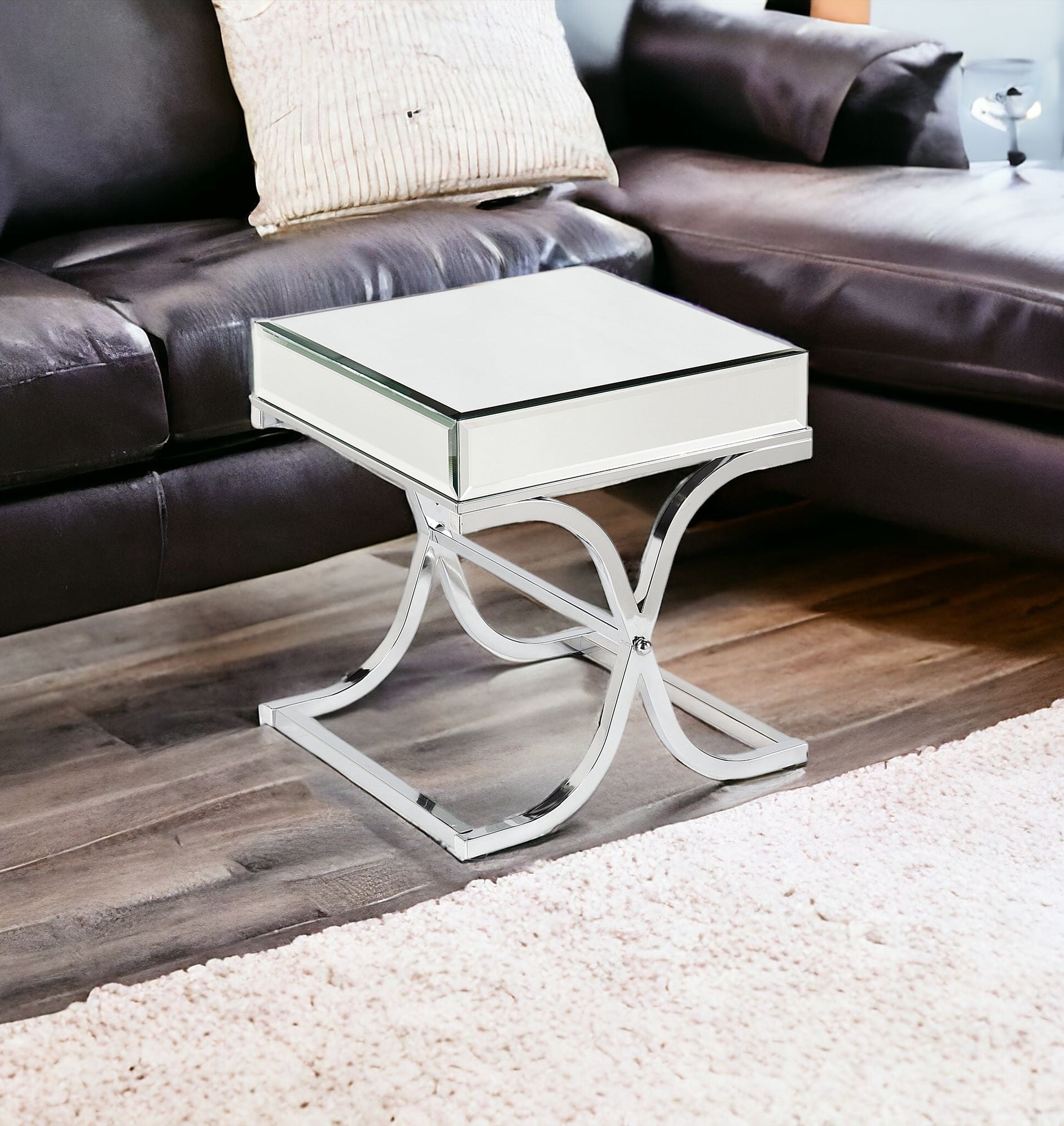 22" Silver Glass And Iron Square Mirrored End Table - Walmart.com