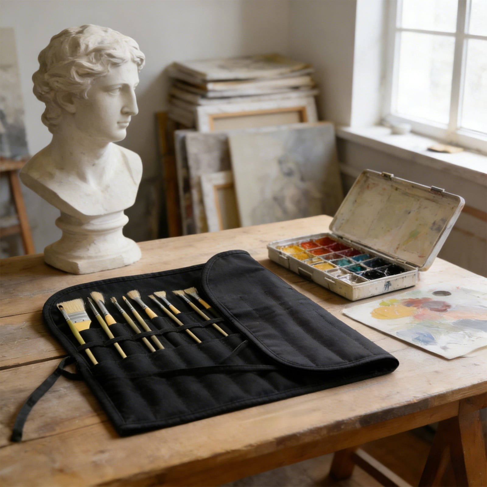 22-Slot Roll-Up Paint Brush Holder,Brush Pouch Roll Up Canvas Paint ...