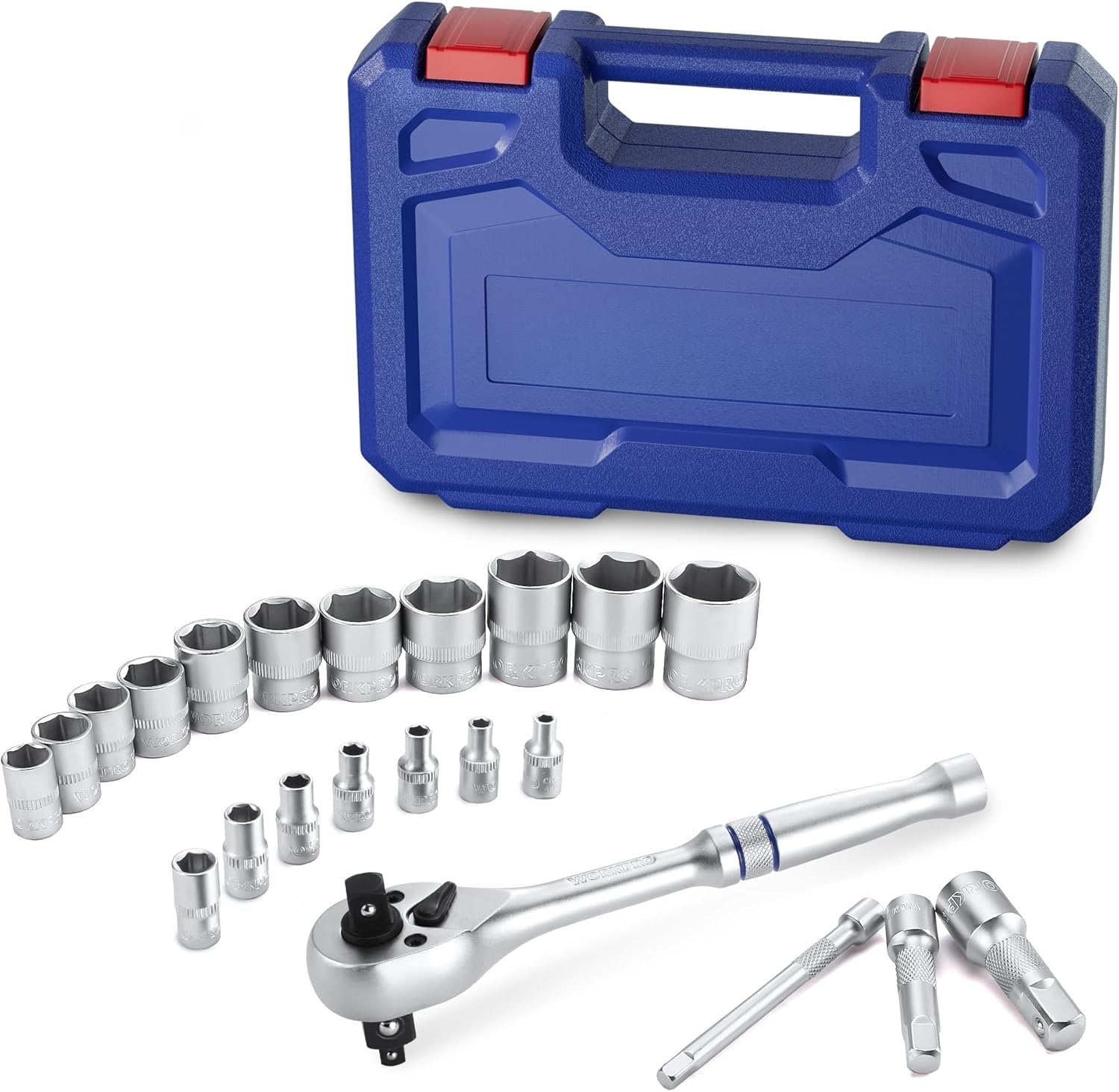 22- Socket Set with Ratchet Handle, 1/4, 3/8, 1/2 Inch Drive Socket ...