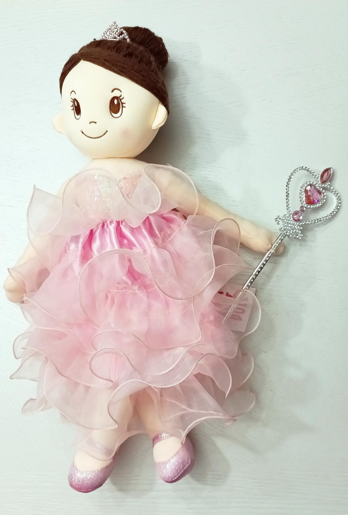 Sophie Rag Doll 22" Pink Princess with Tiara and Wand, Dark Hair ...