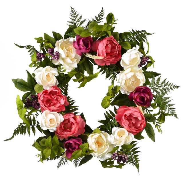 22" Spring Peony Wreath - Walmart.com