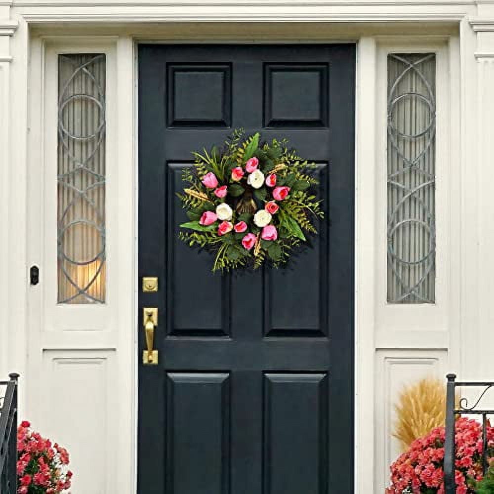 22" Spring Summer Wreaths for Front Door, Large Tulip Wreath Spring ...