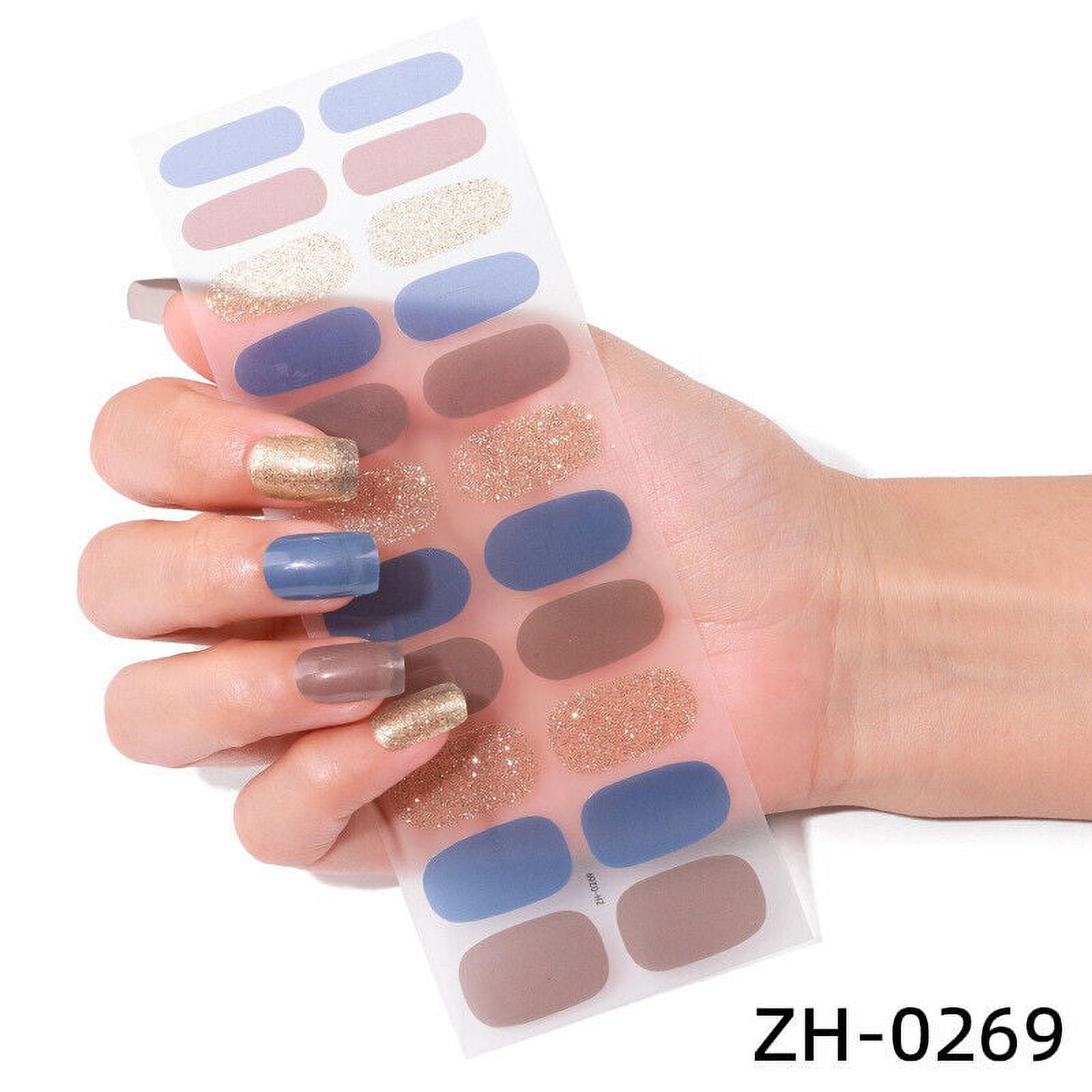 22 Strips Semi Cured Gel Self-adhesive Nail Stickers UV Lamp Required ...