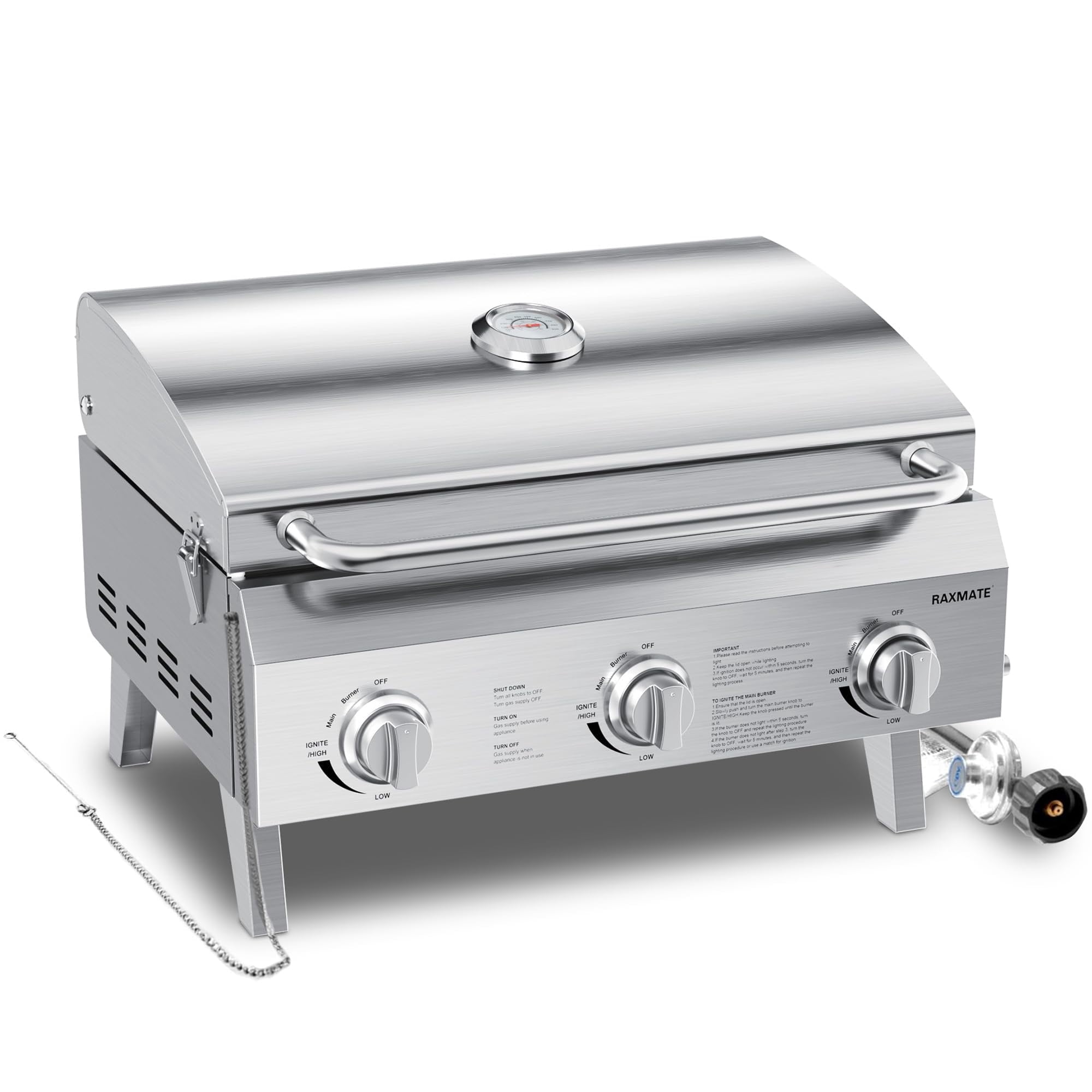 22" 3-Burner Steel Propane Tabletop Gas Grill with Foldable Legs ...