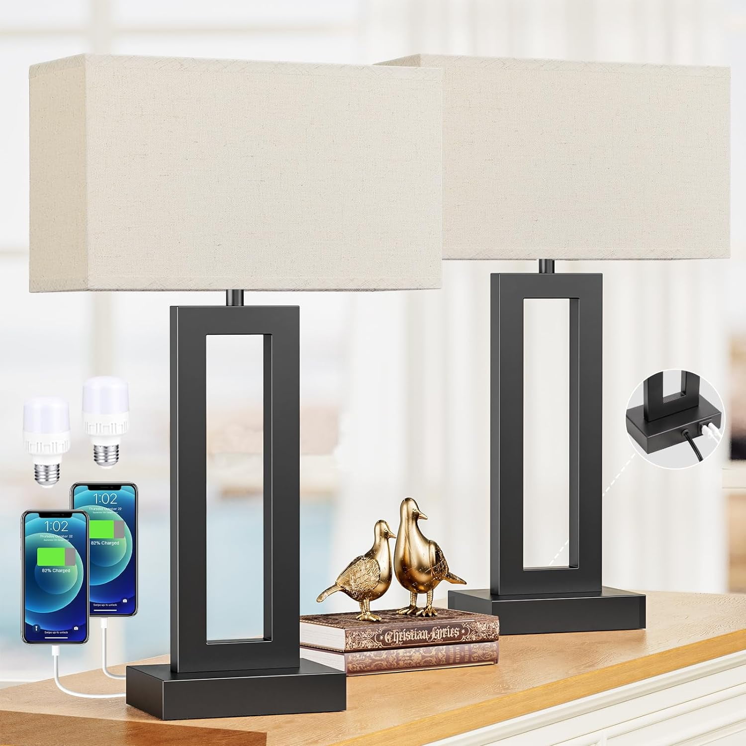 22" Tall Living Room Lamps for Night Stands - Touch Bedside Lamp with ...