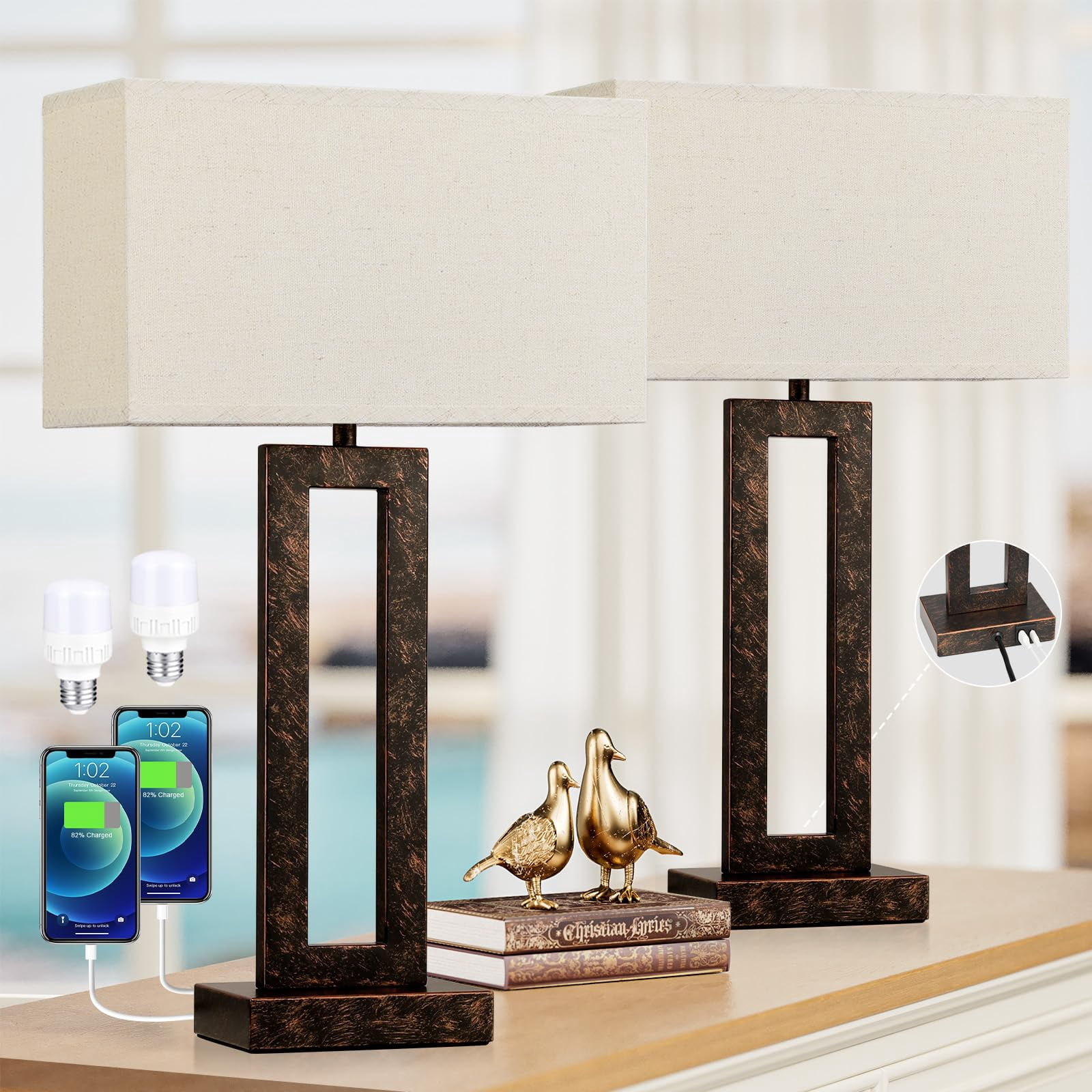 22" Tall Living Room Lamps For Night Stands - Touch Bedside Lamp Withb ...