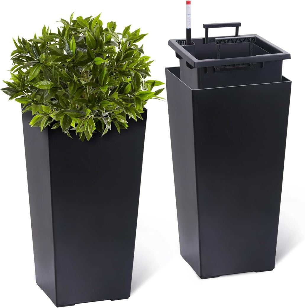 22" Tall Planters Set of 2, Outdoor＆Indoor Black Planter Pots, High ...