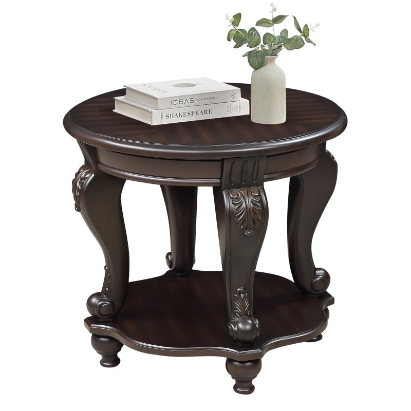 22'' Two Tone Round End Table,Solid Wood Sofa Side Table with Shelf ...