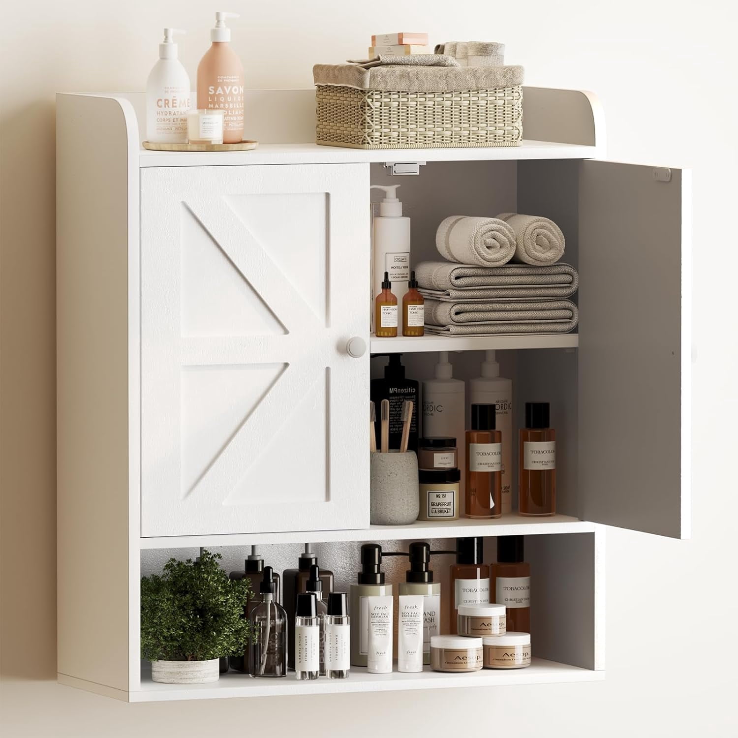 POAO Bathroom Wall Storage Cabinet, Wooden Medicine Cabinet with ...