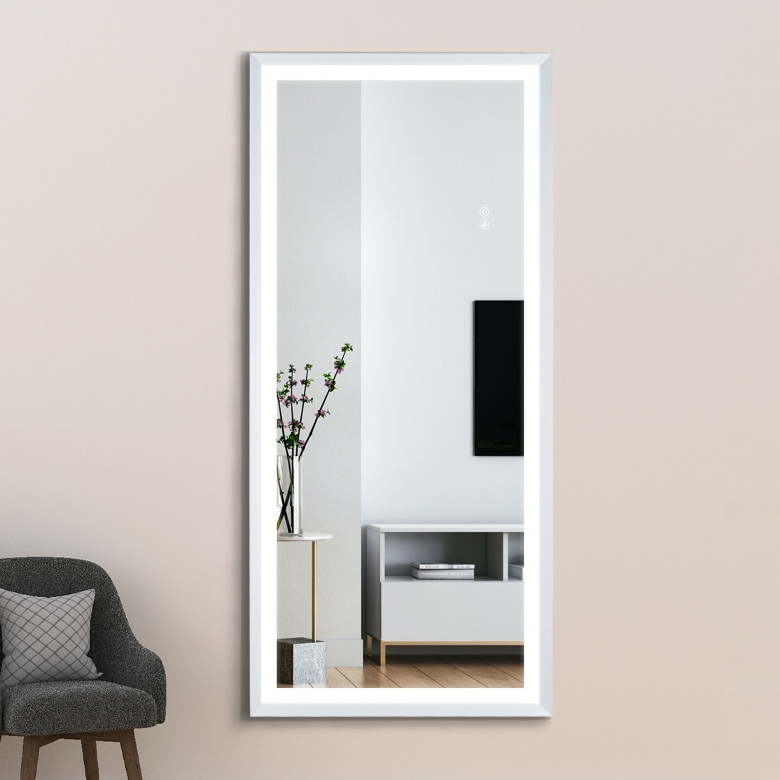 22''W x 48''H Full-Length Wall Mirrors Rectangular with LED Light ...