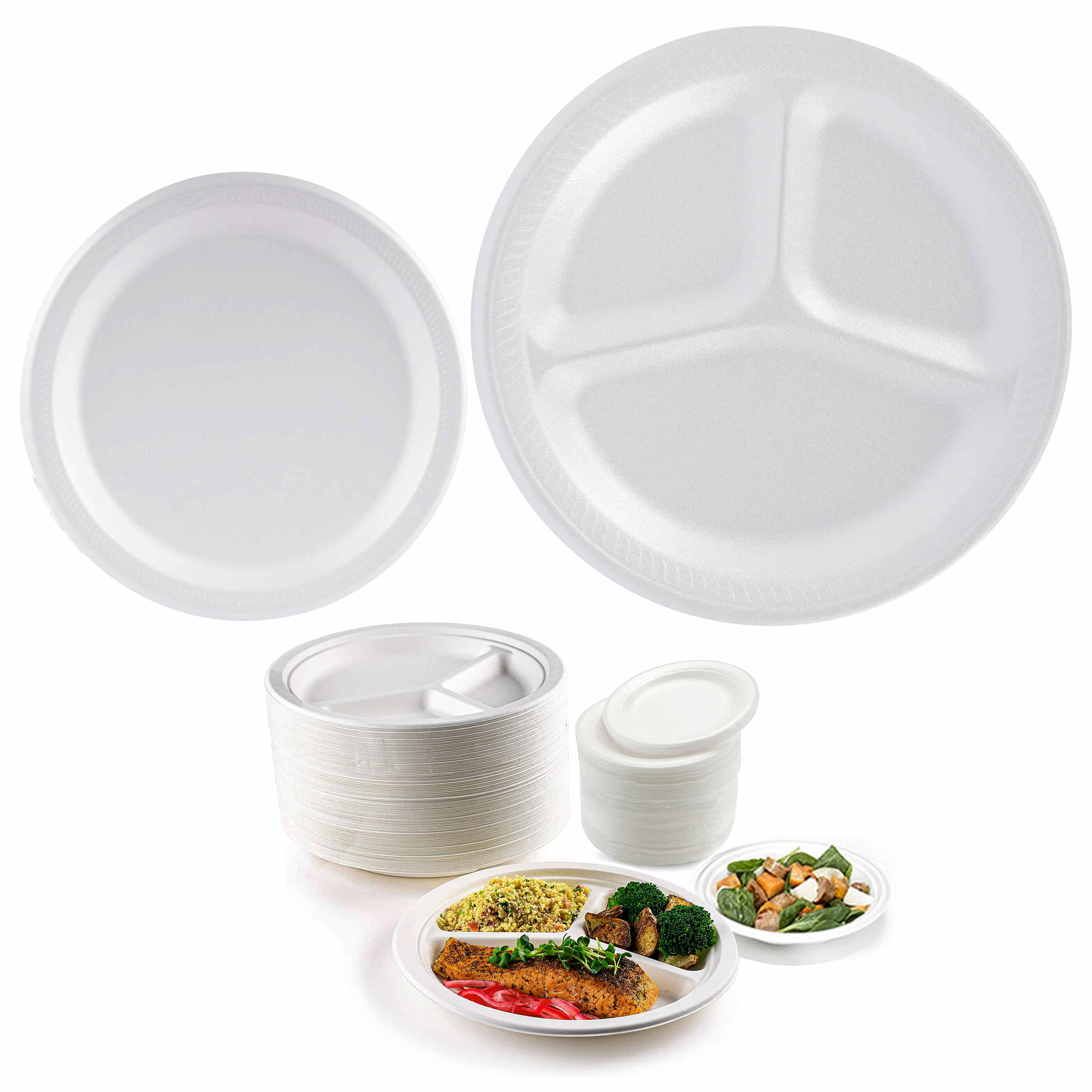 22 White Foam 3 Compartment Plate 8 7/8" & 25pc Round Foam Plate 6 ...