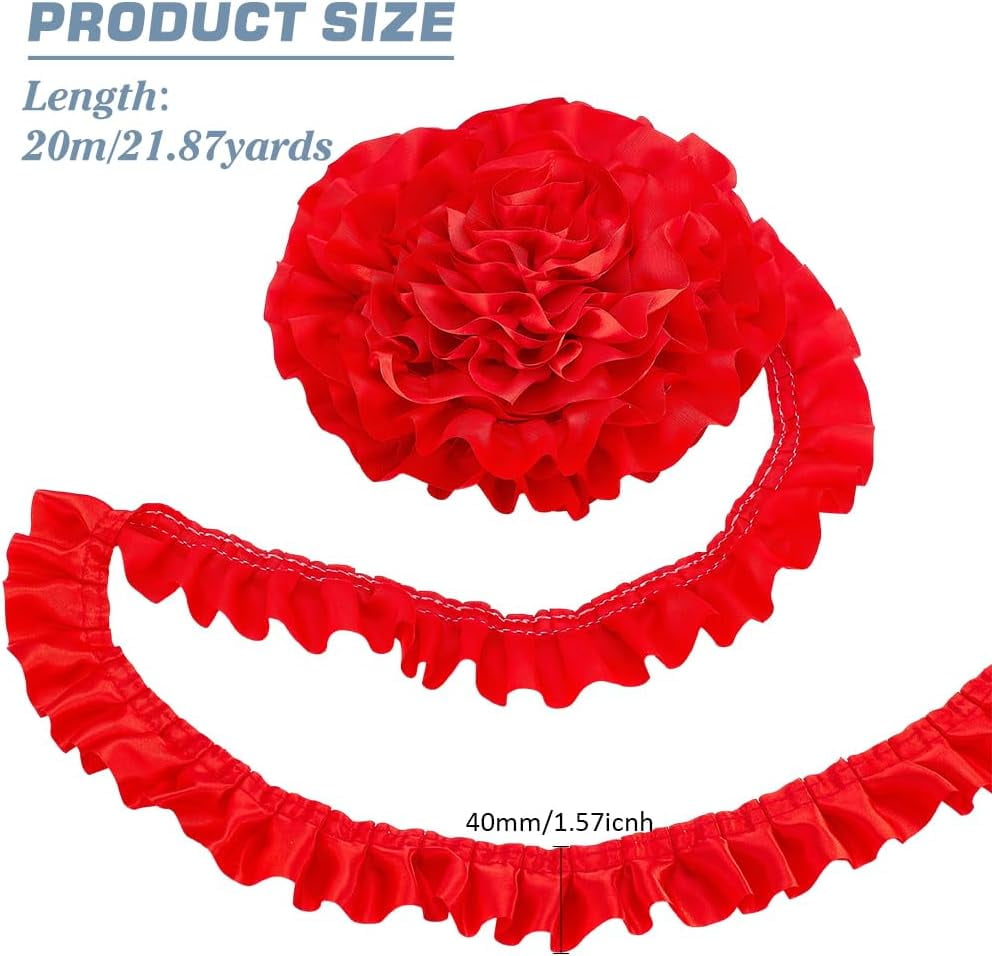 22 Yard Satin Ruffle Trim Fabric Trims 1.6 Inch Red Lace Ribbon Pleated ...