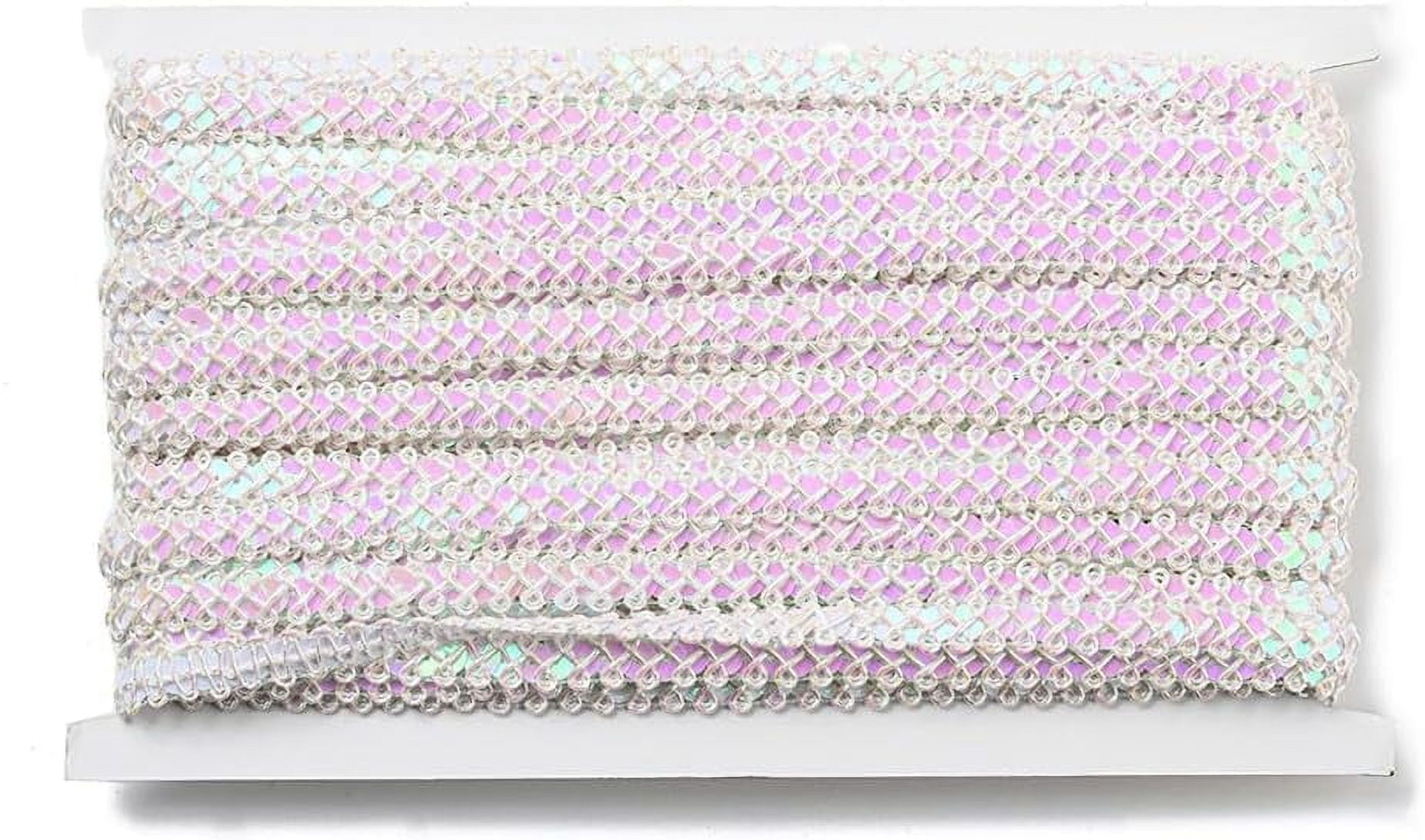 22 Yards 3/8 Inch White Sequin Trim Beaded Sequins Ribbon Pink Bling ...