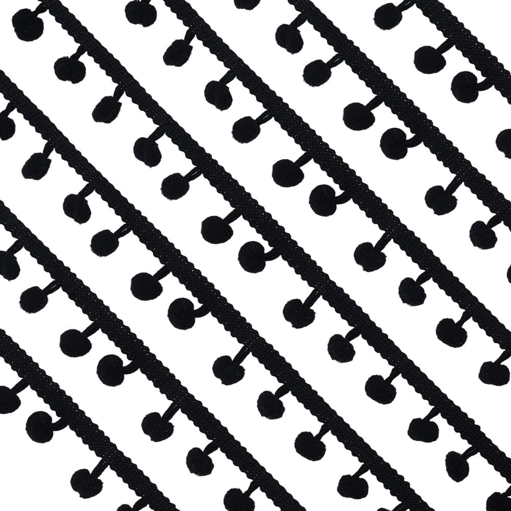 22 Yards 7/8 Inch Black Ribbon Mini Ball Fringe Trim Single Edge ...