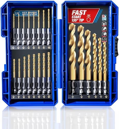 22 count Hex Shank Drill Bit Set for Impact Driver, Twist Titanium ...