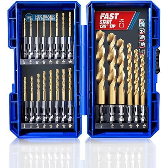 22 count Hex Shank Drill Bit Set for Impact Driver, Twist Titanium ...