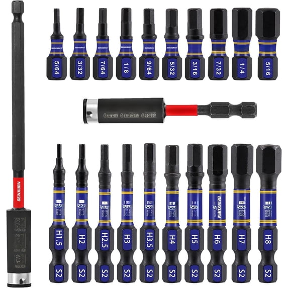 22 count Multi Hex Tough Allen Wrench Drill Bits Set, (Metric&SAE)1 In ...