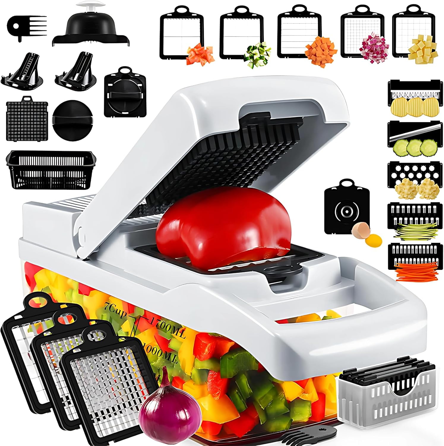 22-in-1 Vegetable per with 13 Blades, Onion Cutter, Egg & Mandoline ...