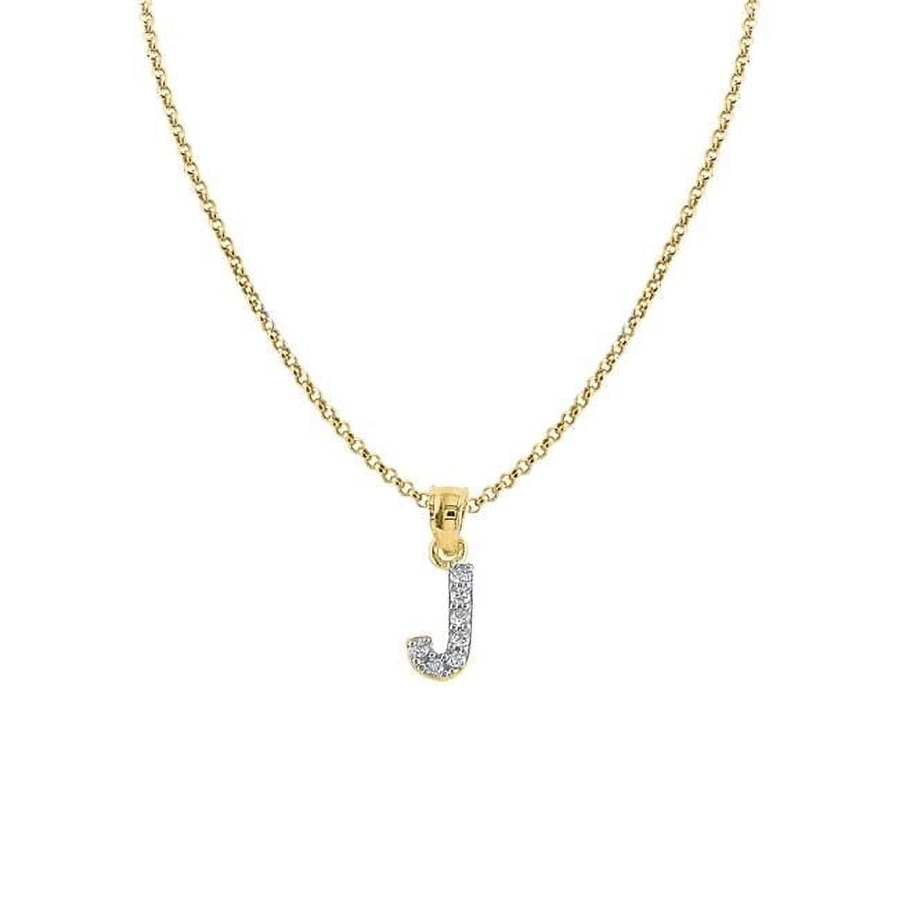 22 in. 14K Yellow Gold Cubic Zirconia Initial Letter J Pendant with 1.2 ...