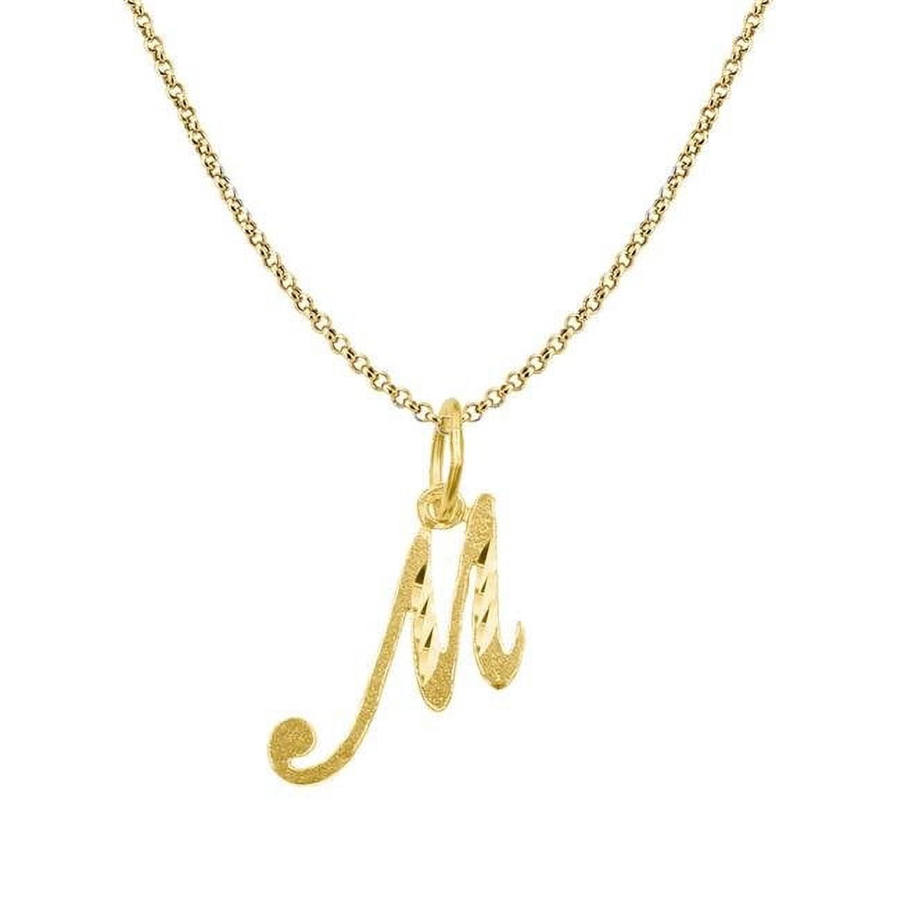 22 in. 14K Yellow Gold Diamond-Cut Cursive Letter Initial M Pendant ...