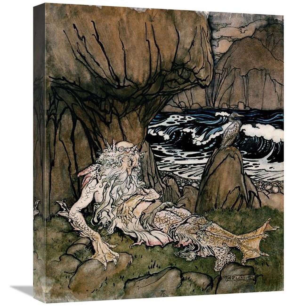 22 in. A Crowned Merman a Sea God Sleeping on a Rocky Shore Art Print ...