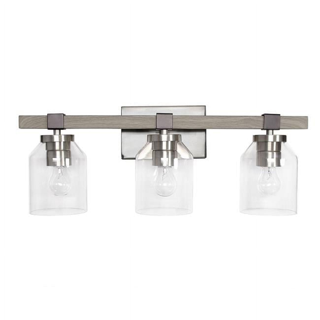 22 in. Country Farmhouse Gray & Brushed Nickel Decorative 3-Light Wall ...