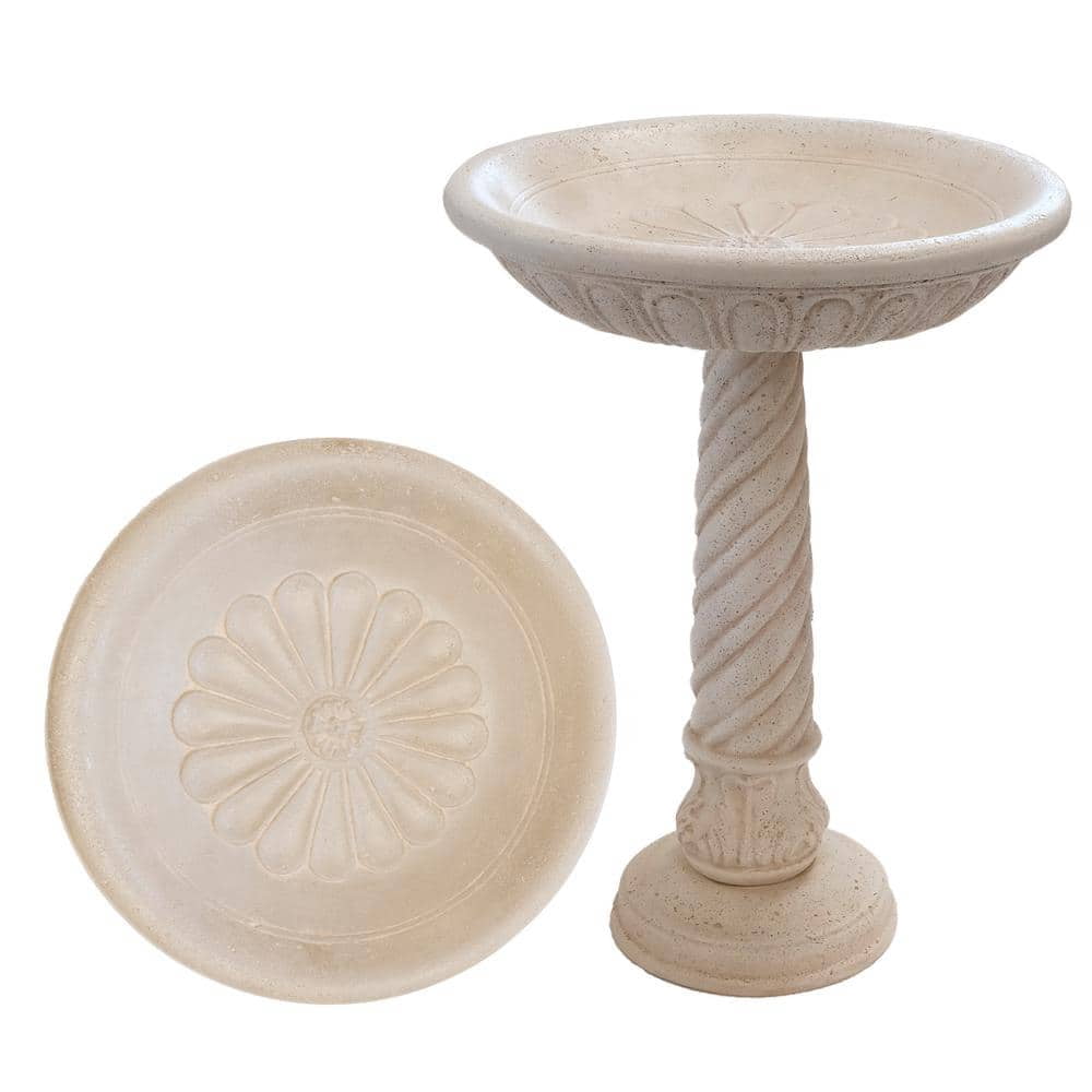 22 in. Dia Light Aged White Cast Stone Fiberglass Bird Bath - Walmart.com