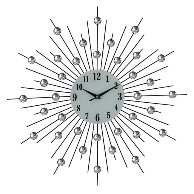 22 in. Round Wall Clock, Black Spikes with Crystals - Walmart.com