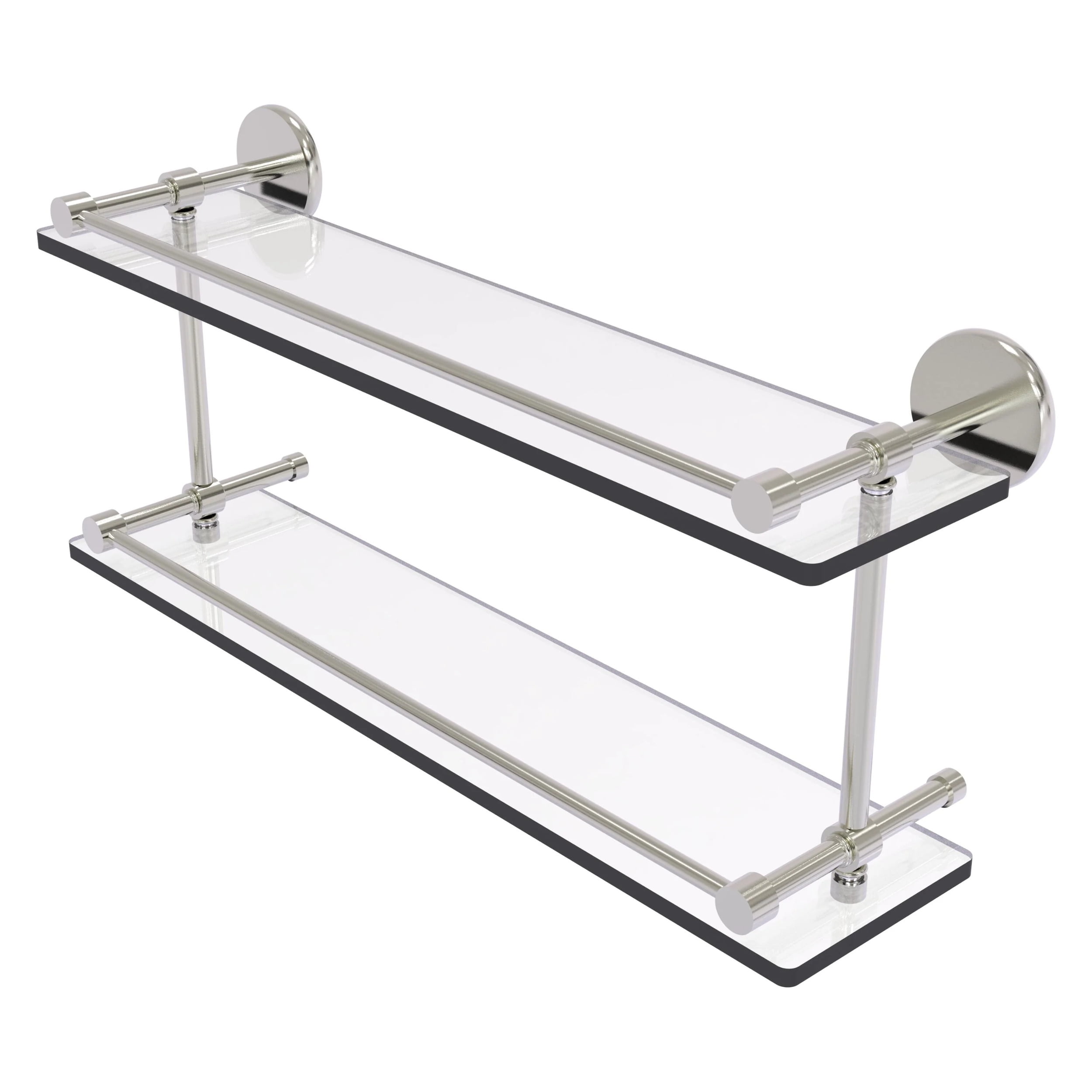 22-in Tempered Double Glass Shelf with Gallery Rail in Satin Nickel ...