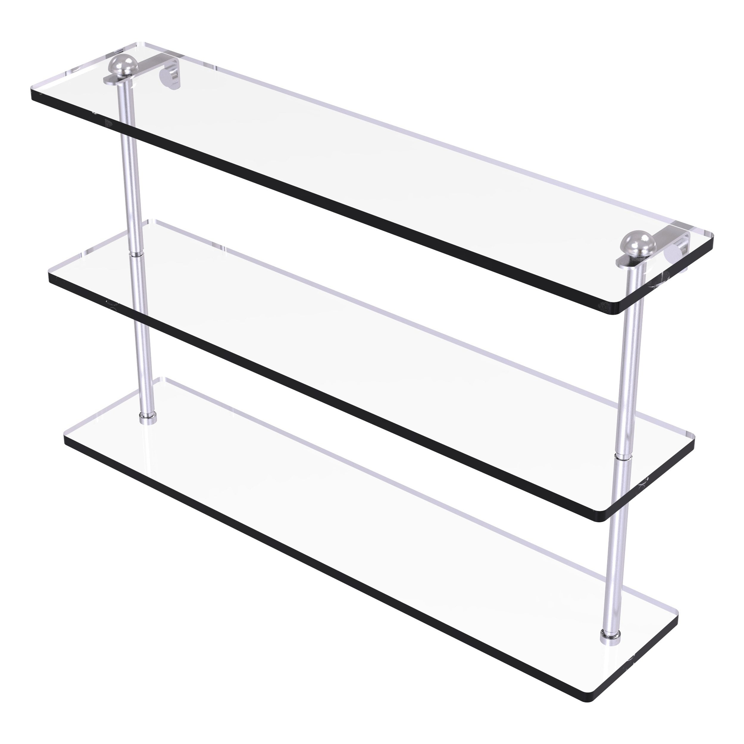 Triple Tiered Vanity Glass Shelf with Beveled Edges - Satin Chrome / 22 ...