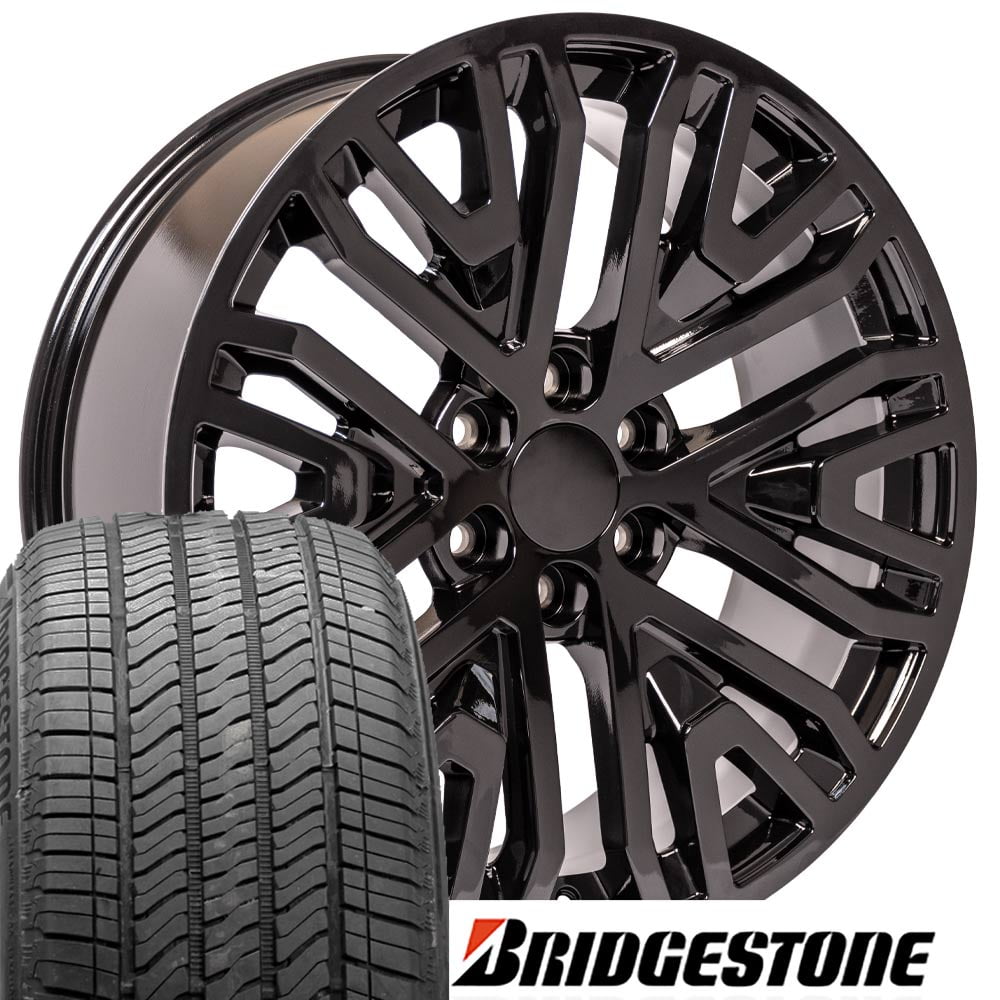 22 inch Black 5906 Wheels & 275/55R22 Bridgestone Tires Set Fits GM ...