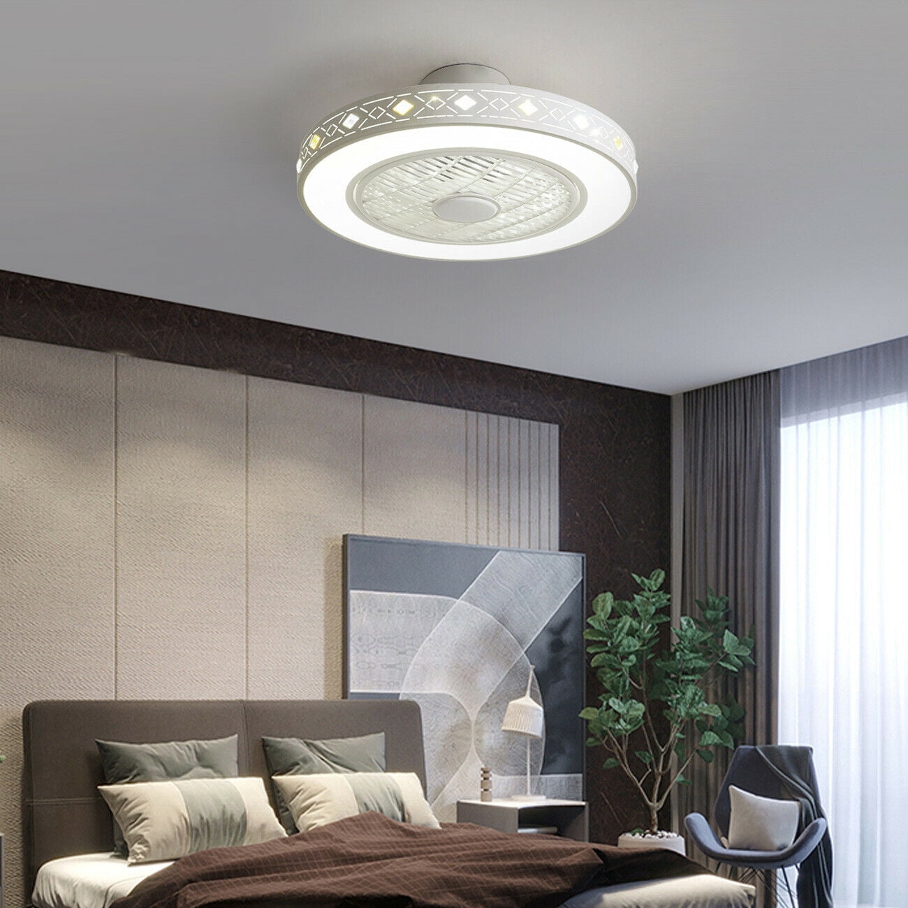 22 inch Ceiling Fan Light LED Diamond Style Fan Lamp for Bedroom Office ...