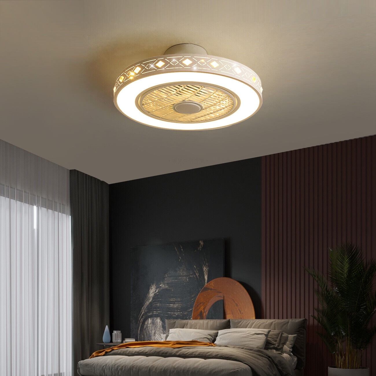 22 inch Ceiling Fan with Light and Remote Control Modern LED Semi Flush ...