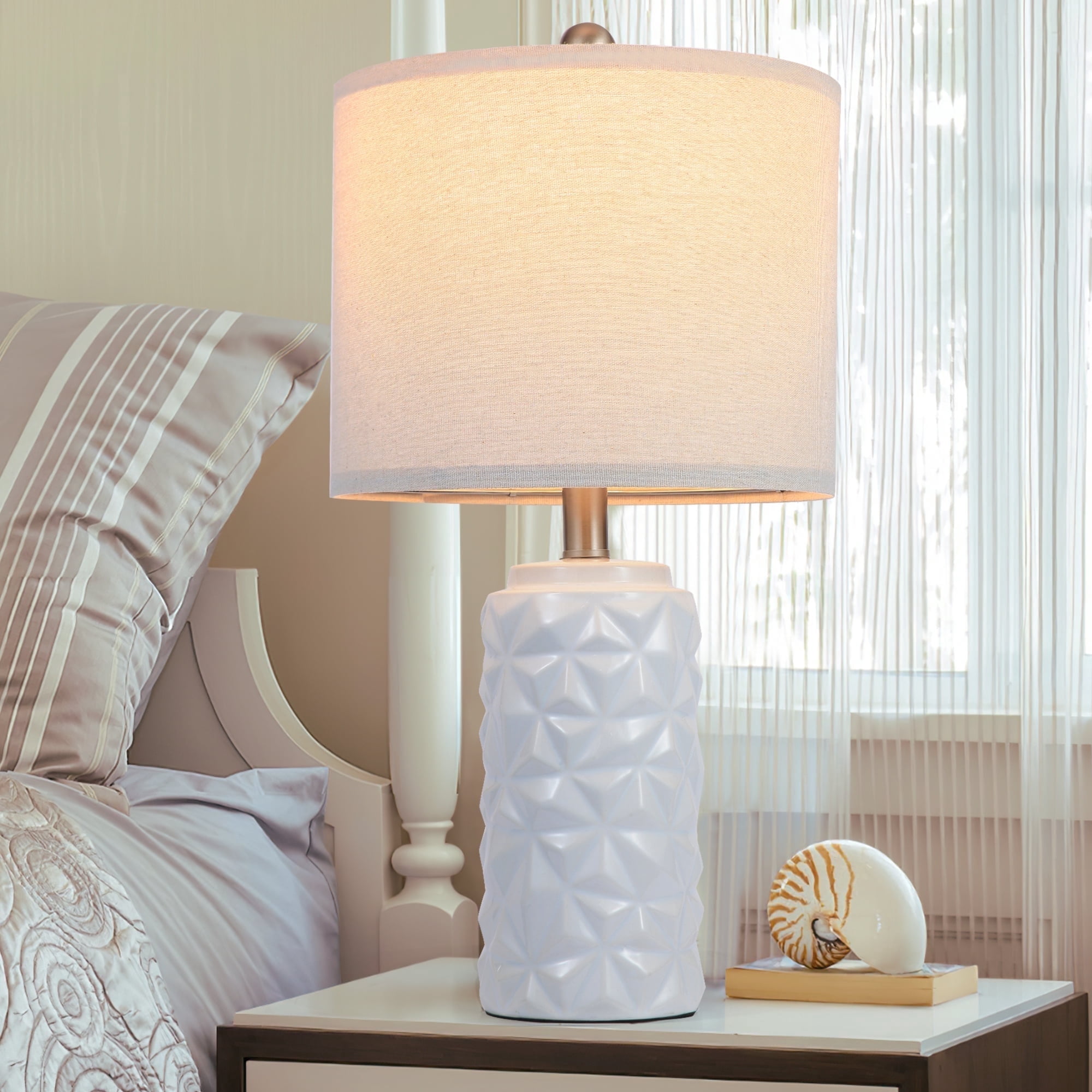 22 inch Ceramic Table Lamp White Beside Lamps for Bedroom Living Room ...