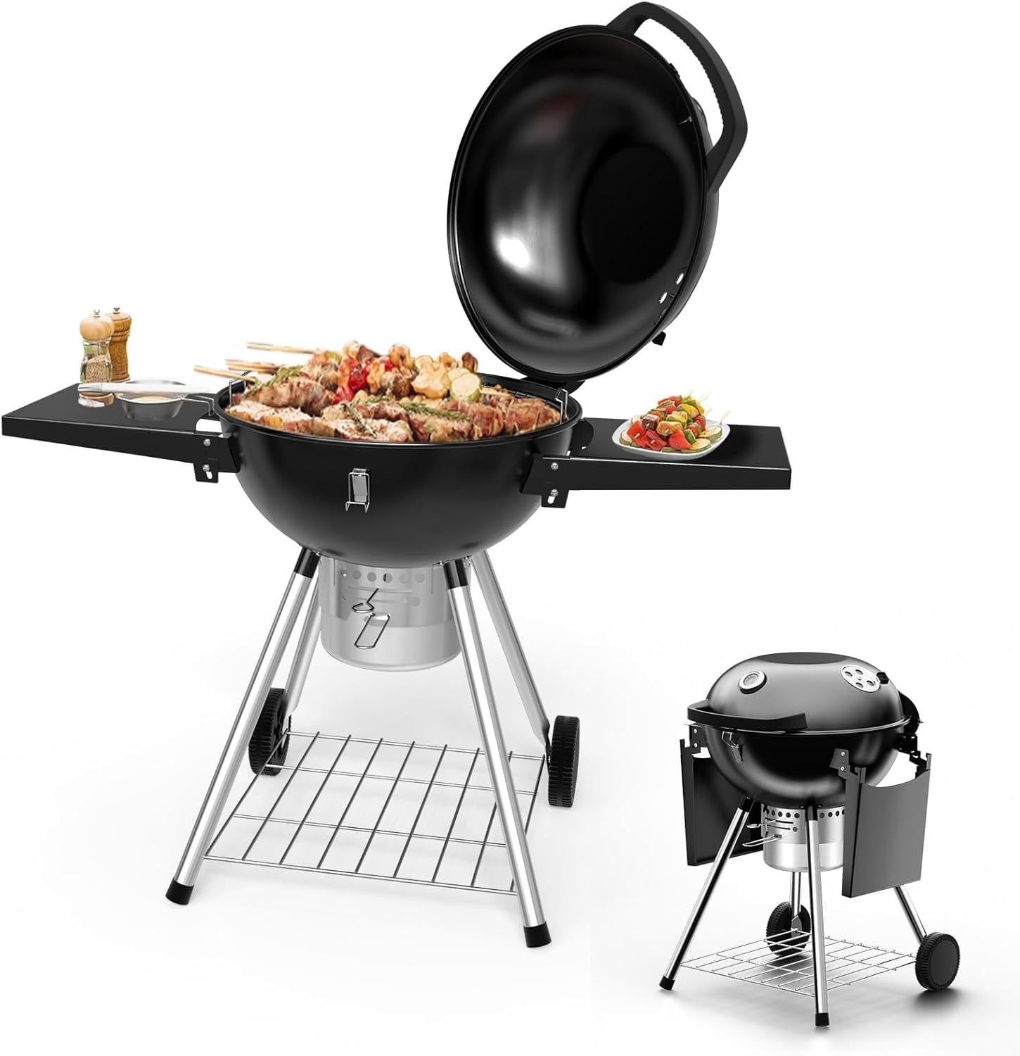 22 inch Charcoal Grills with Table, Portable BBQ Grill for Outdoor ...