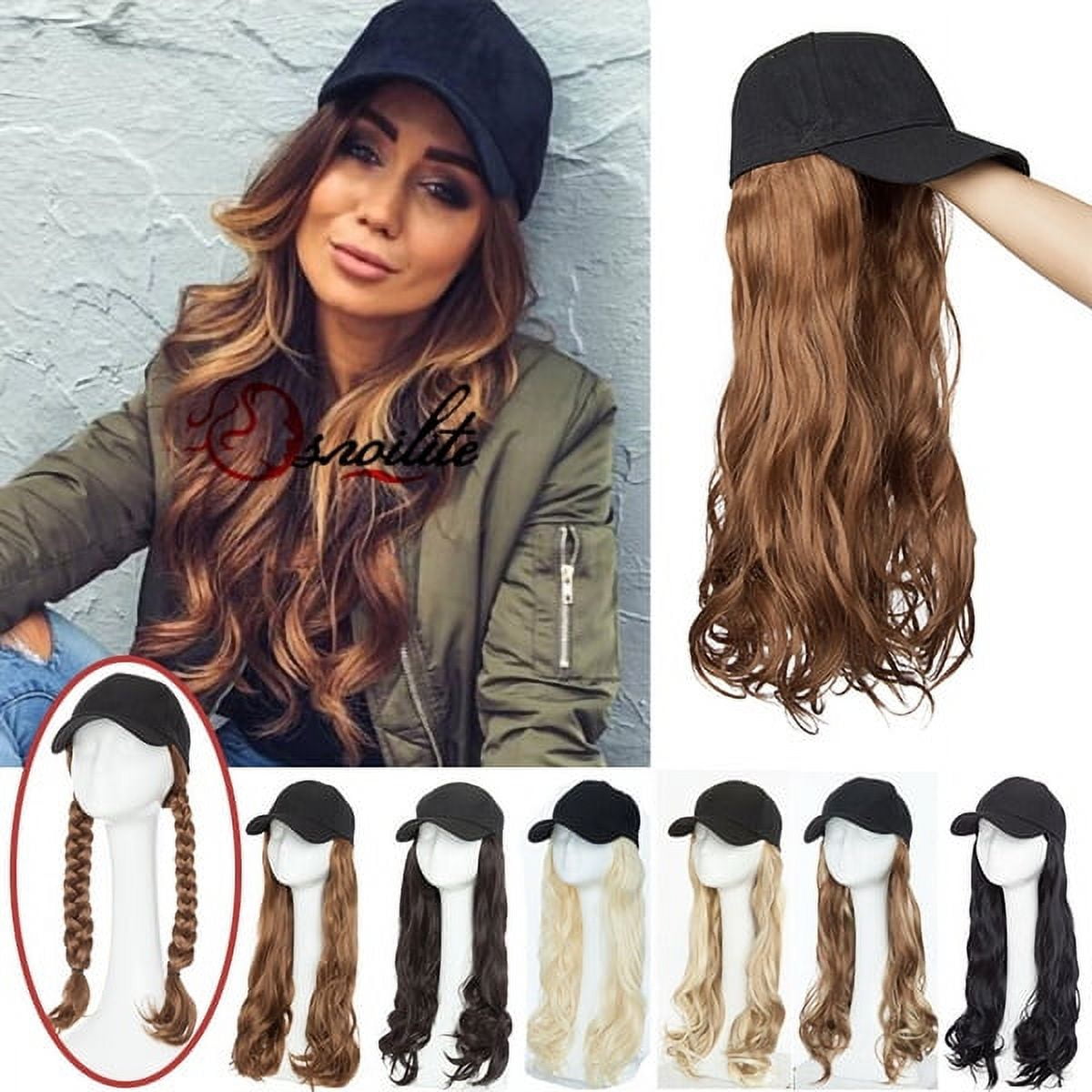 22 inch Chic Baseball Hat with Long Hair Extensions Wavy Hair Piece Cap ...