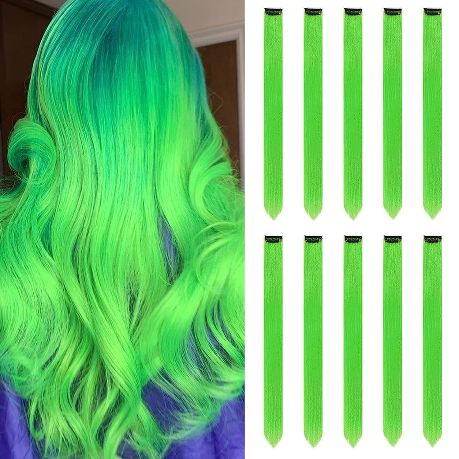 22 inch Colored Green Hair Extensions Clip in Kid's Party Highlights ...