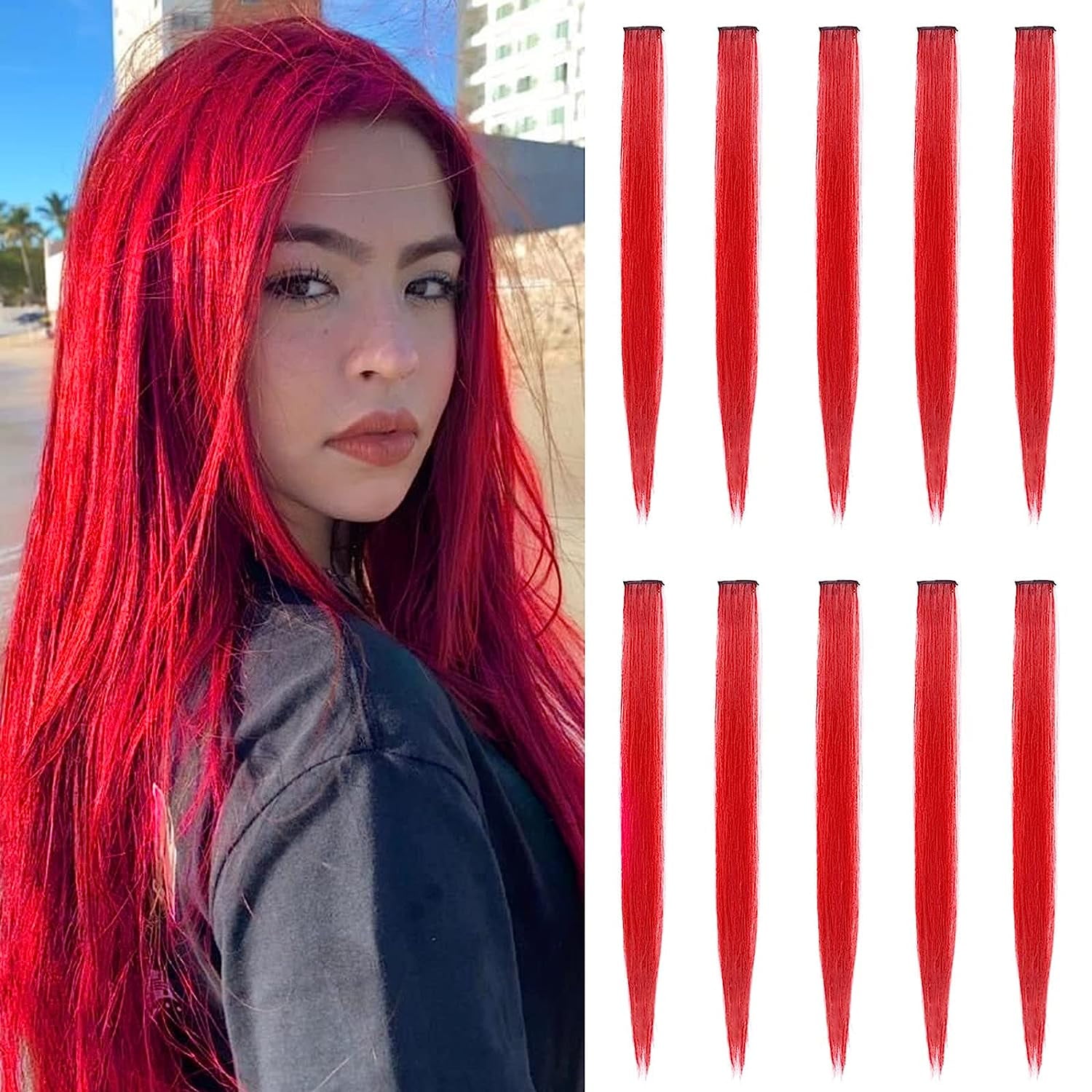 22 inch Colored Hair Extensions straight Hairpiece, Multi-colors Party ...