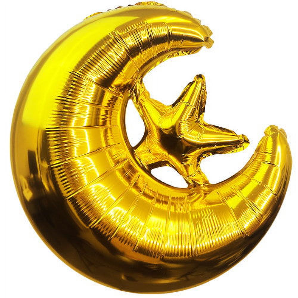 22 inch Crescent Moon & Star - Gold Foil Mylar Balloon - Party Supplies ...