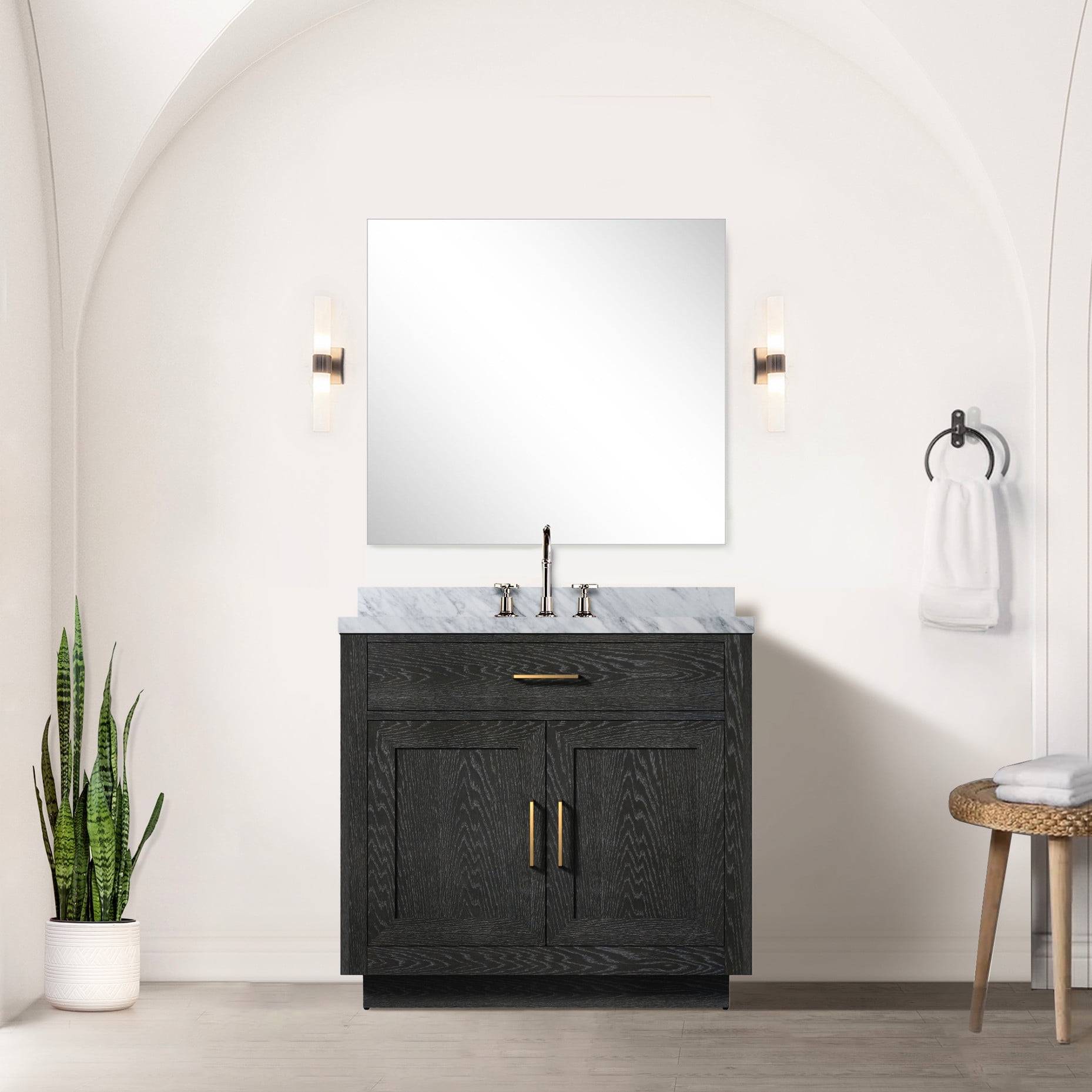 22 - inch Deep Black Oak Single Vanity | Bathroom Function with Soft ...