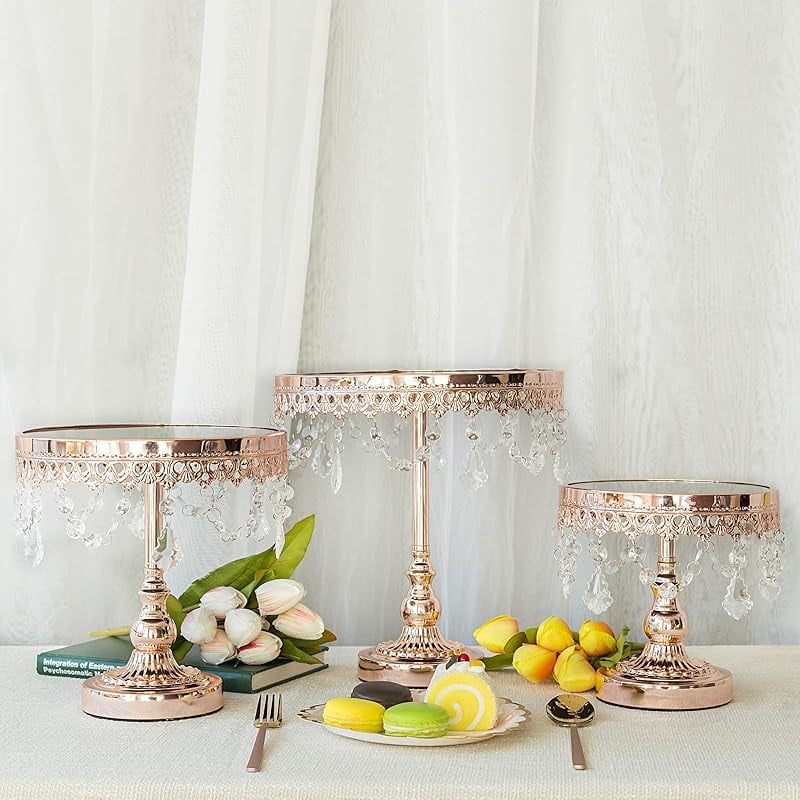 22 inch Gold Round Embossed Metal Cake Plateau Stand Riser Wedding ...